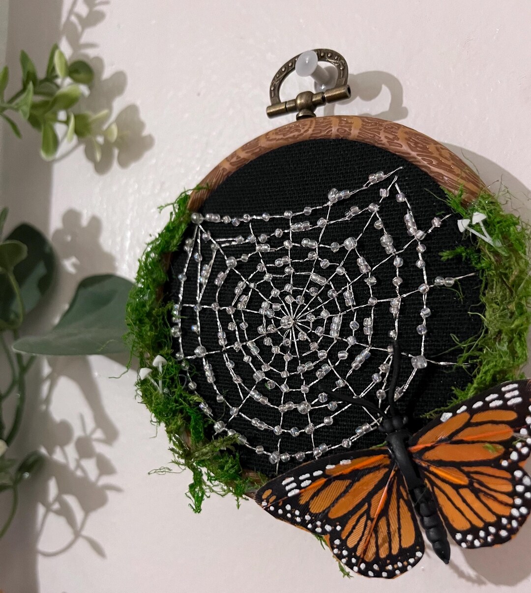 Hand Embroidered Spider Web Wall Decor, Fairy Garden Spider Web With ...