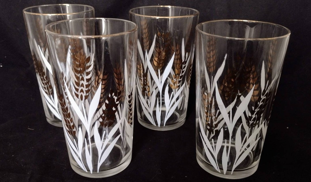 Set of 4 Wheat Glasses, 1970s, Gold Wheat Heads, White Stalks - Etsy