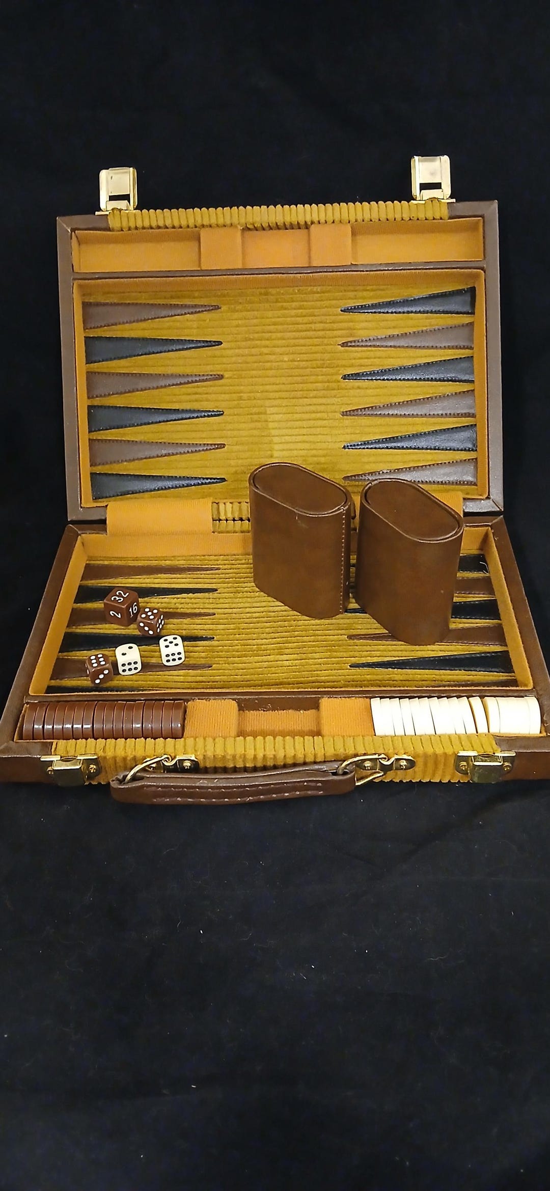 Backgammon Vintage Set Corduroy and Faux Leather All Pieces Board Game ...