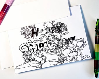 Printable Handmade Happy Birthday Coloring Card - Etsy