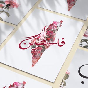Pink Floral Palestine Map | Botanical Rose Wall Art | Palestinian ...
