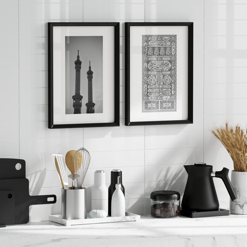 Islamic Wall Art, Mosque Prints, Kabah Door, Black and White, Masjid ...
