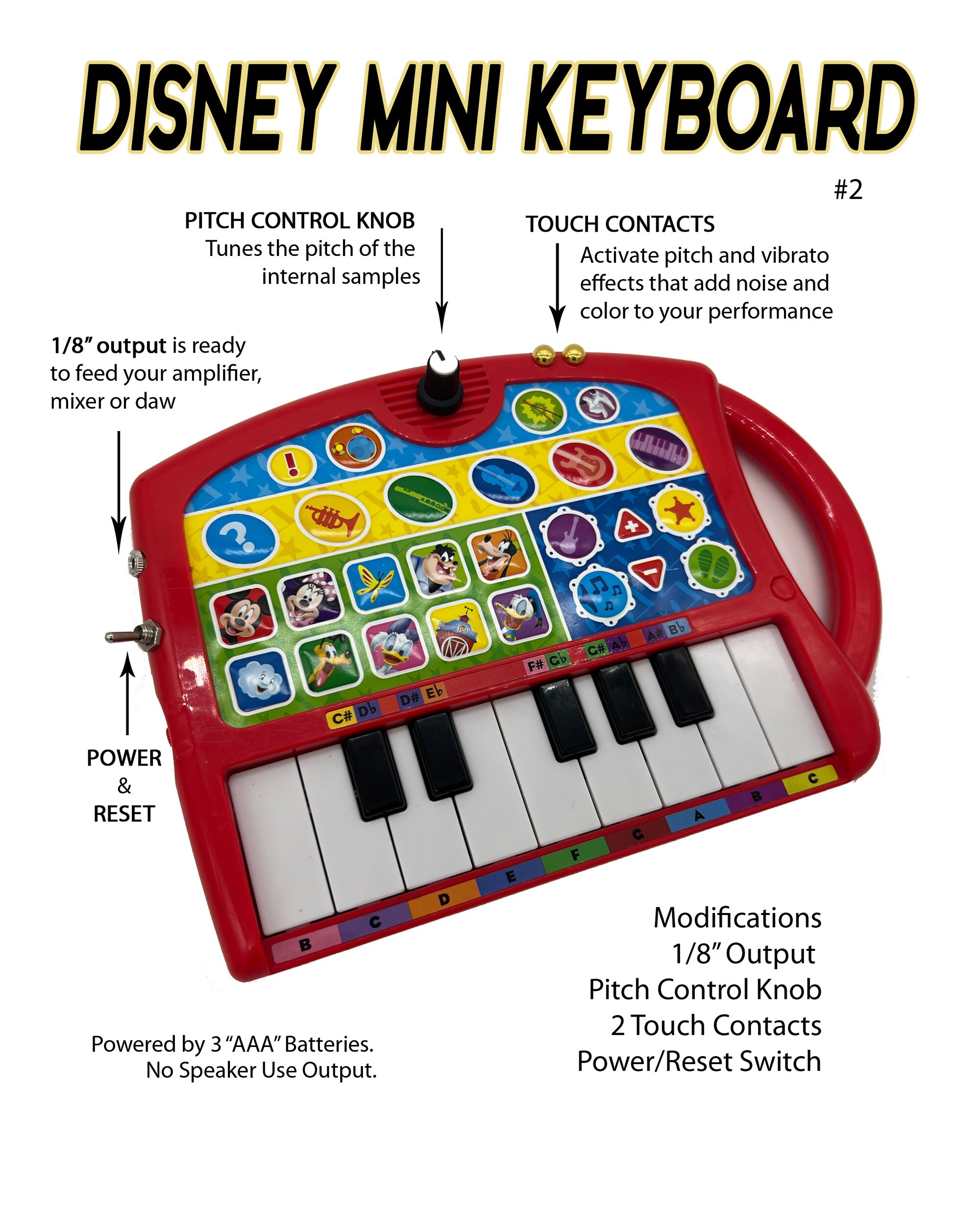 Circuit Bent Mini Keyboard Toy by Disney Drone Experimental Noise Bass ...