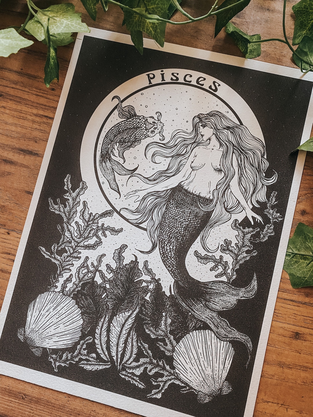 Pisces Goddess Astrology Dot Work Print, the Fish, Astrology Art Print ...