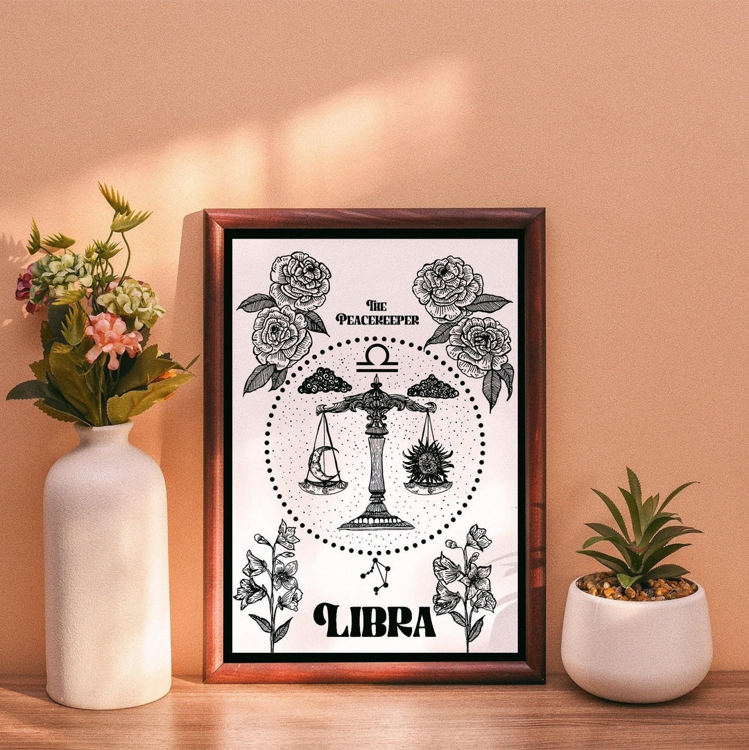 Libra Zodiac Star Sign Dot Work Print the Scales Astrology - Etsy