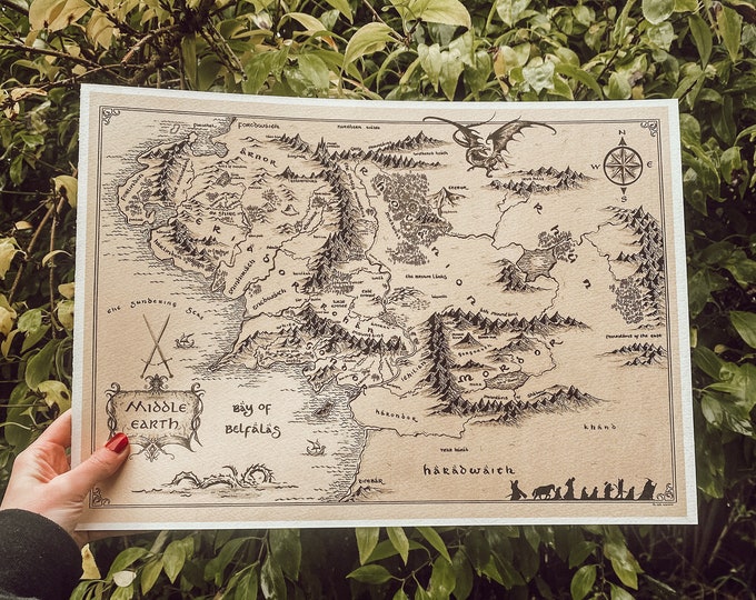 Handrawn A3 Lord of the Rings Inspired Map - Etsy UK