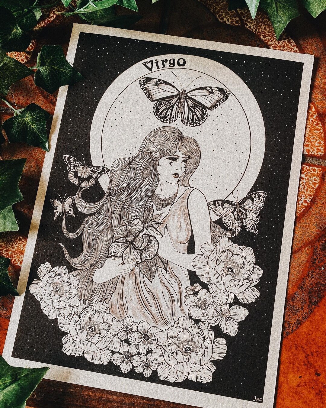 Virgo Goddess Astrology Dot Work Print, the Maiden, Astrology Art Print ...