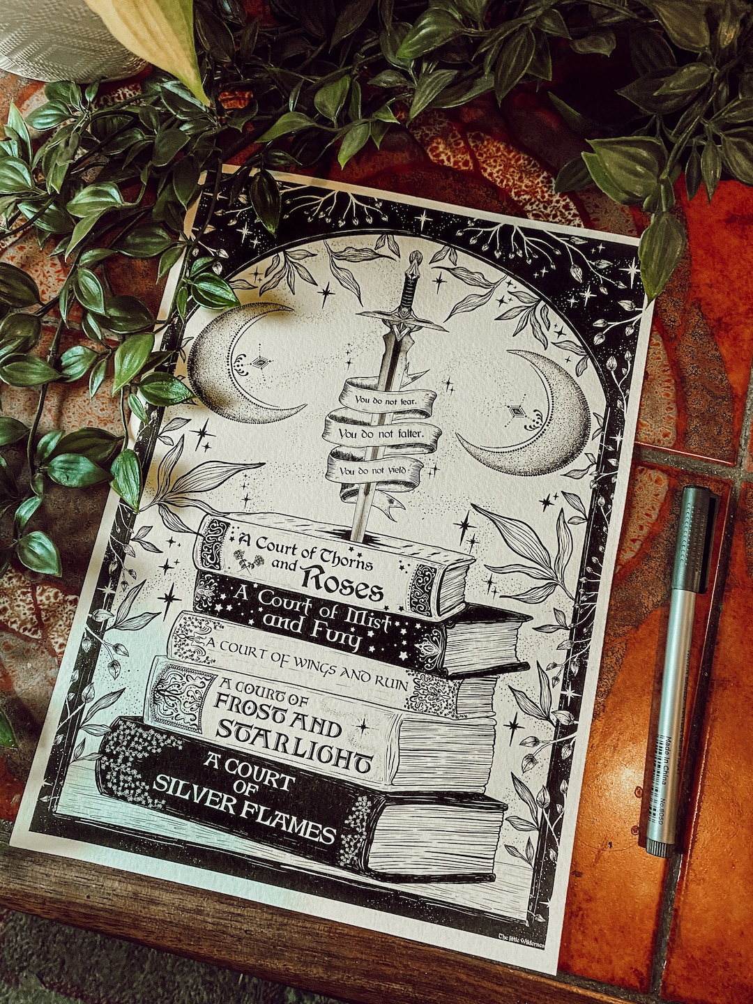 ACOTAR Inspired Hand Drawn Book Stack Illustration - Etsy