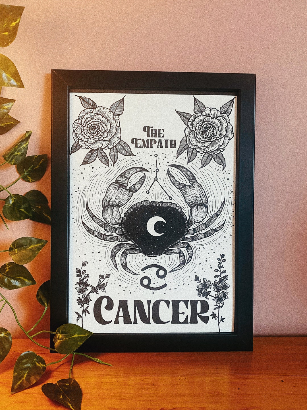 Cancer Zodiac Star Sign Dot Work Print - the Crab, Astrology Art Print ...