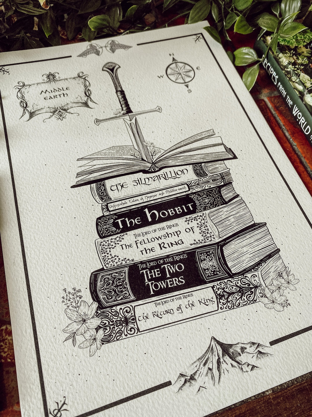 Tolkien Inspired Hand Drawn Book Stack Illustration Print // Lotr ...