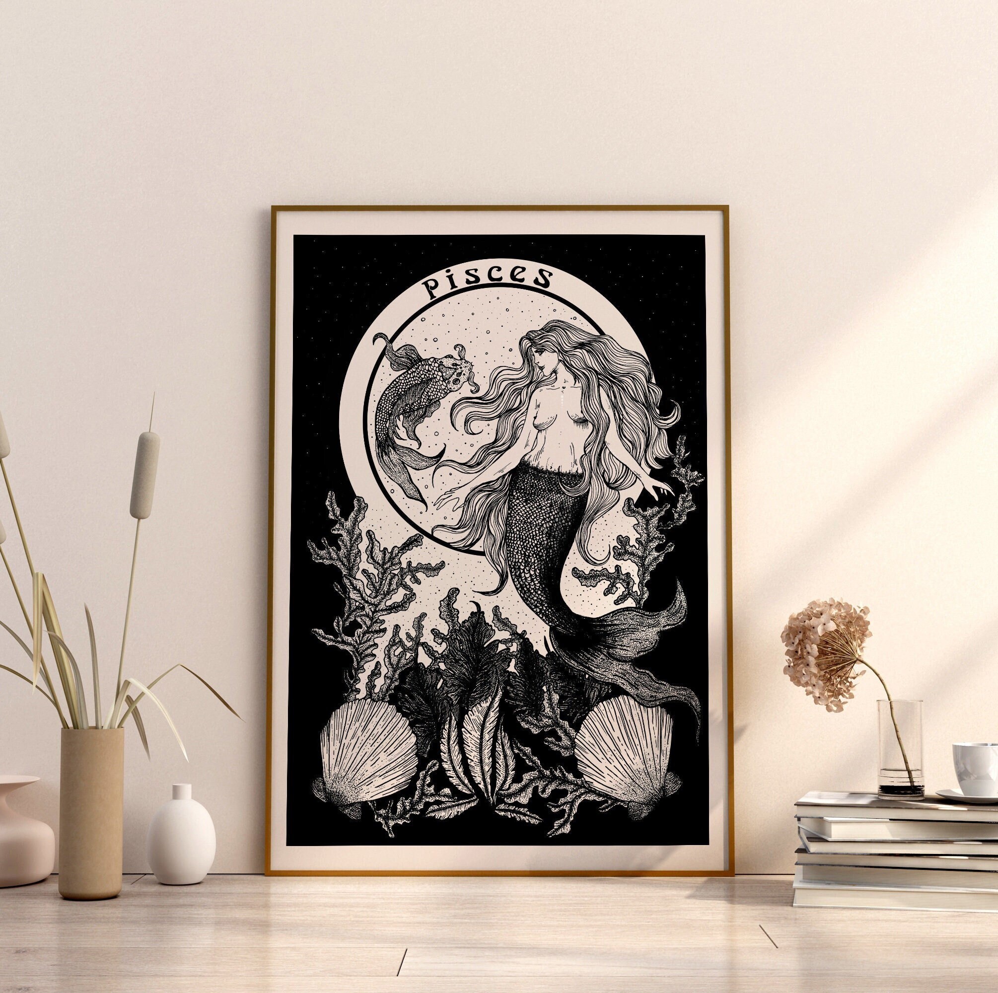 Prints Digital Prints Zodiac Pisces Goddess Star Sign Astrology ...