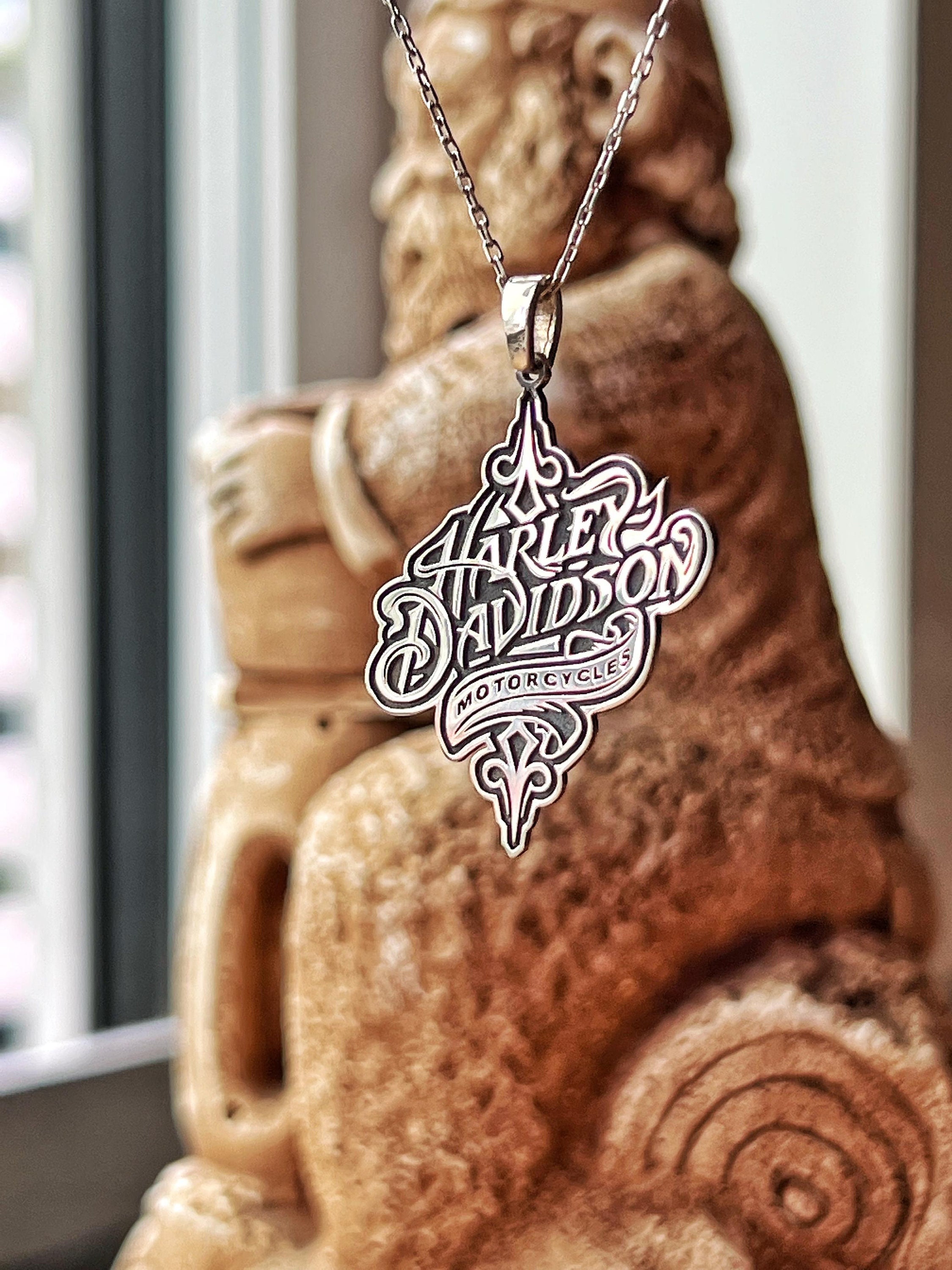 Harley Davidson Black Sterling Silver Pendant Motor Company - Etsy