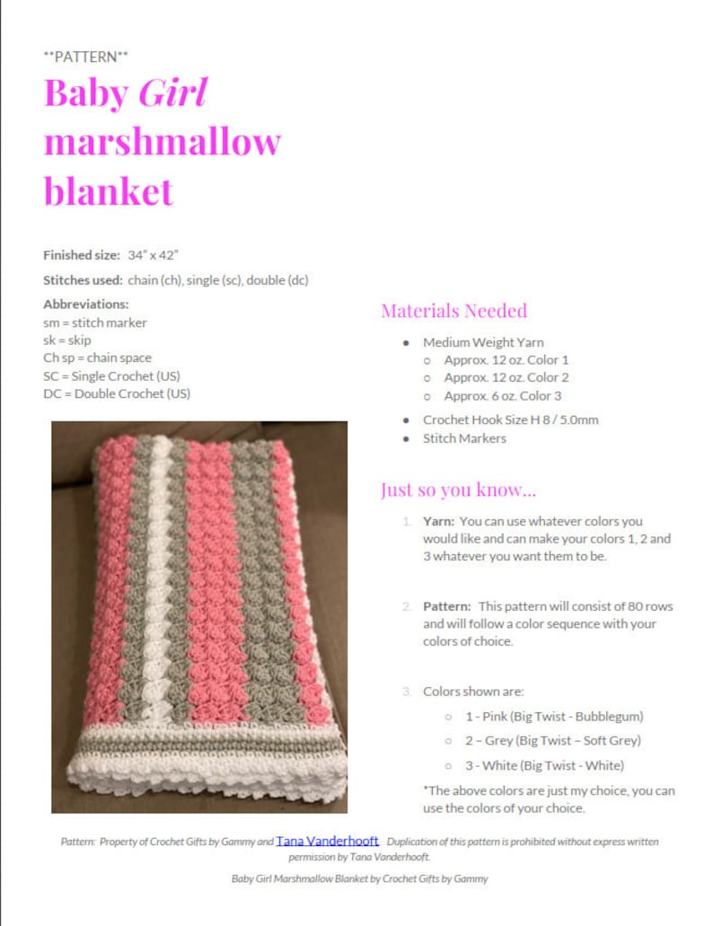 Crochet PATTERN for Baby Girl Marshmallow Blanket - Etsy