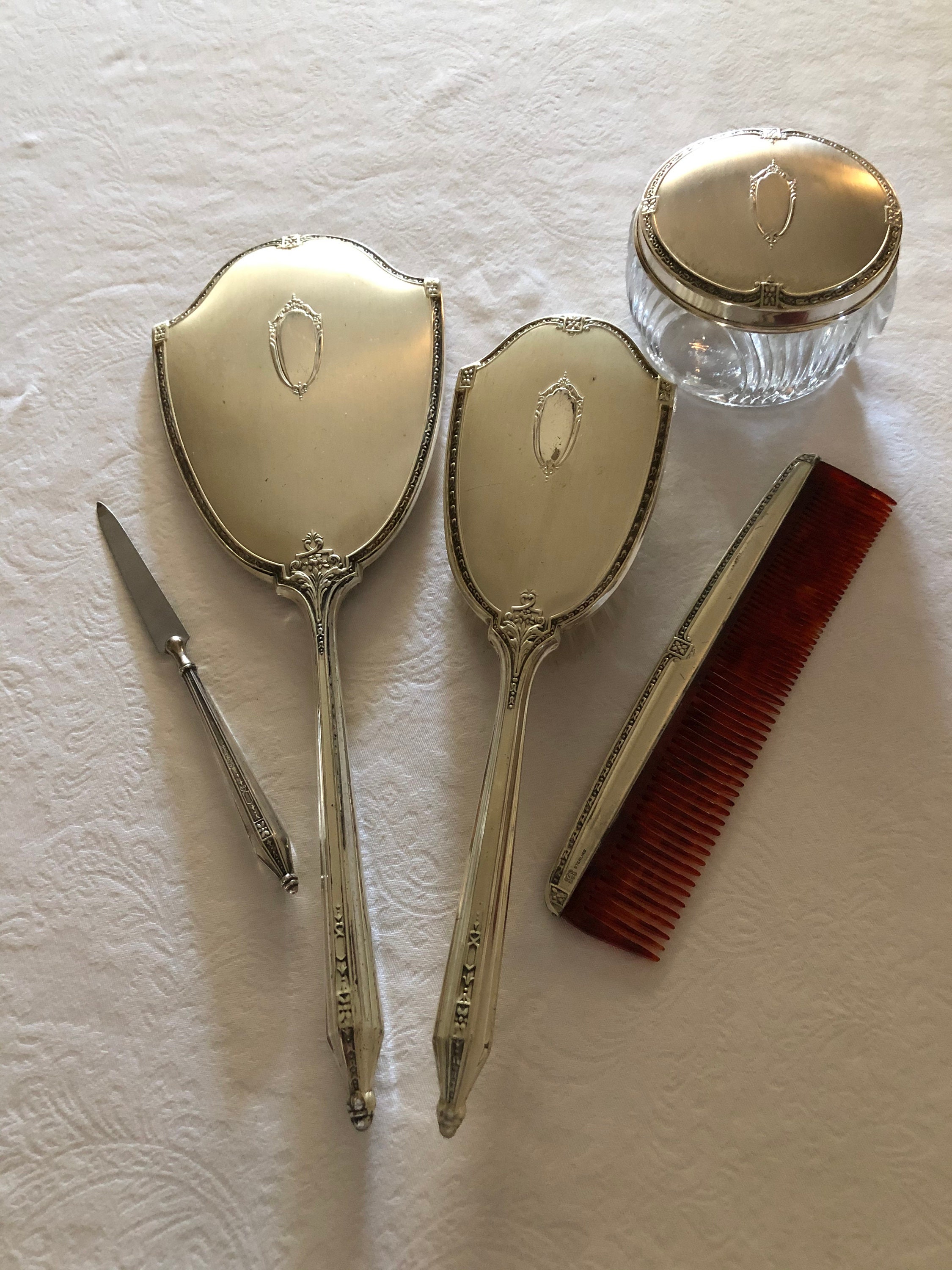 Vintage 5 Piece Sterling Silver Vanity Set With Comb, Brush, Hand ...