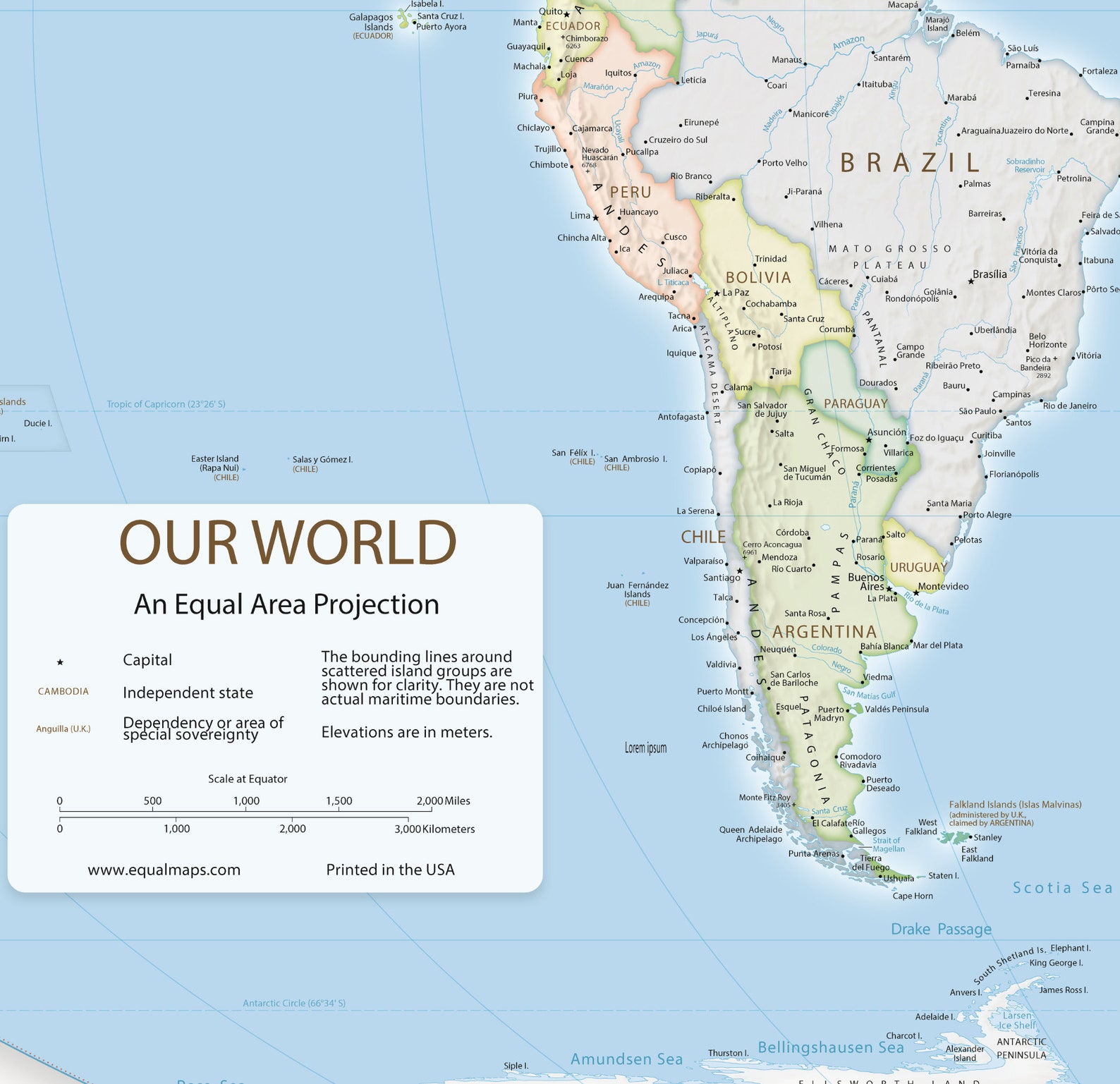 Equal Area World Map Print Similar to Peters and Gall Peters - Etsy Canada