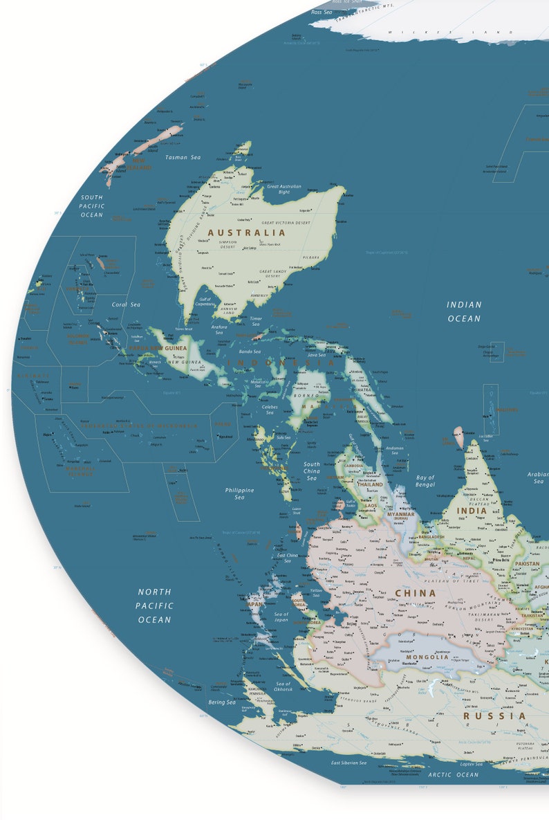 Upside Down World Map Equal Area Projection South is up - Etsy