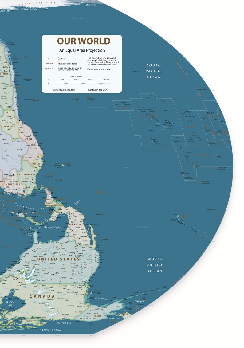 Upside Down World Map Equal Area Projection South is up - Etsy