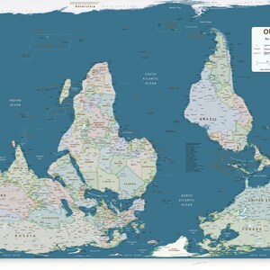 Upside Down World Map: Equal Area Projection, Accurate Detail - Etsy