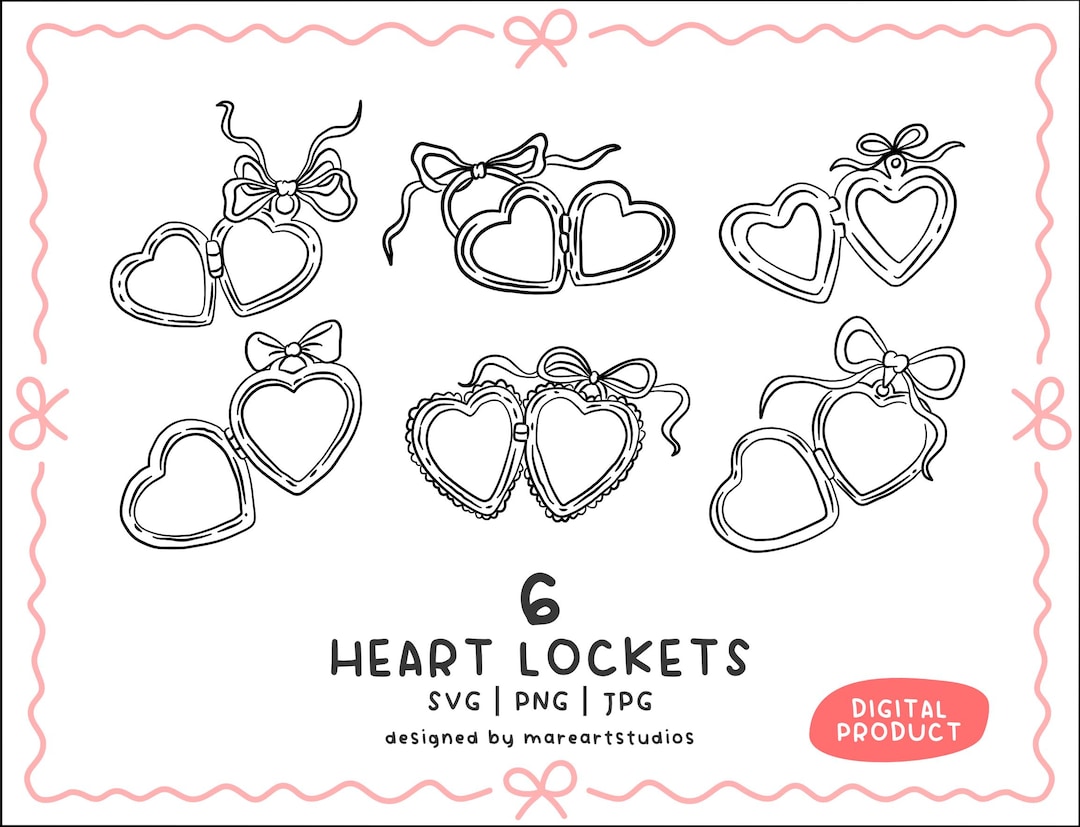 6 Heart Locket Clipart Bundle – Whimsical Handdrawn SVG PNG JPG ...