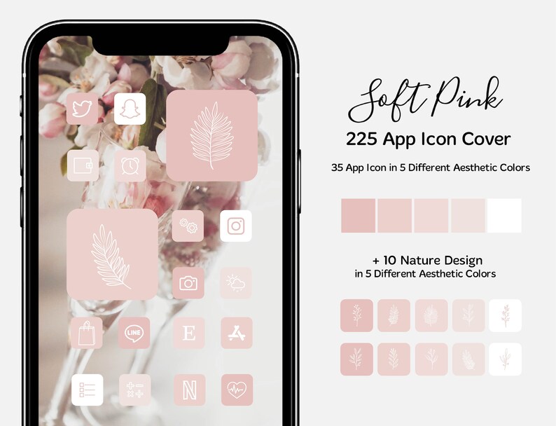 225 App Icon Cover Soft Pink Valentine Theme Pack for | Etsy