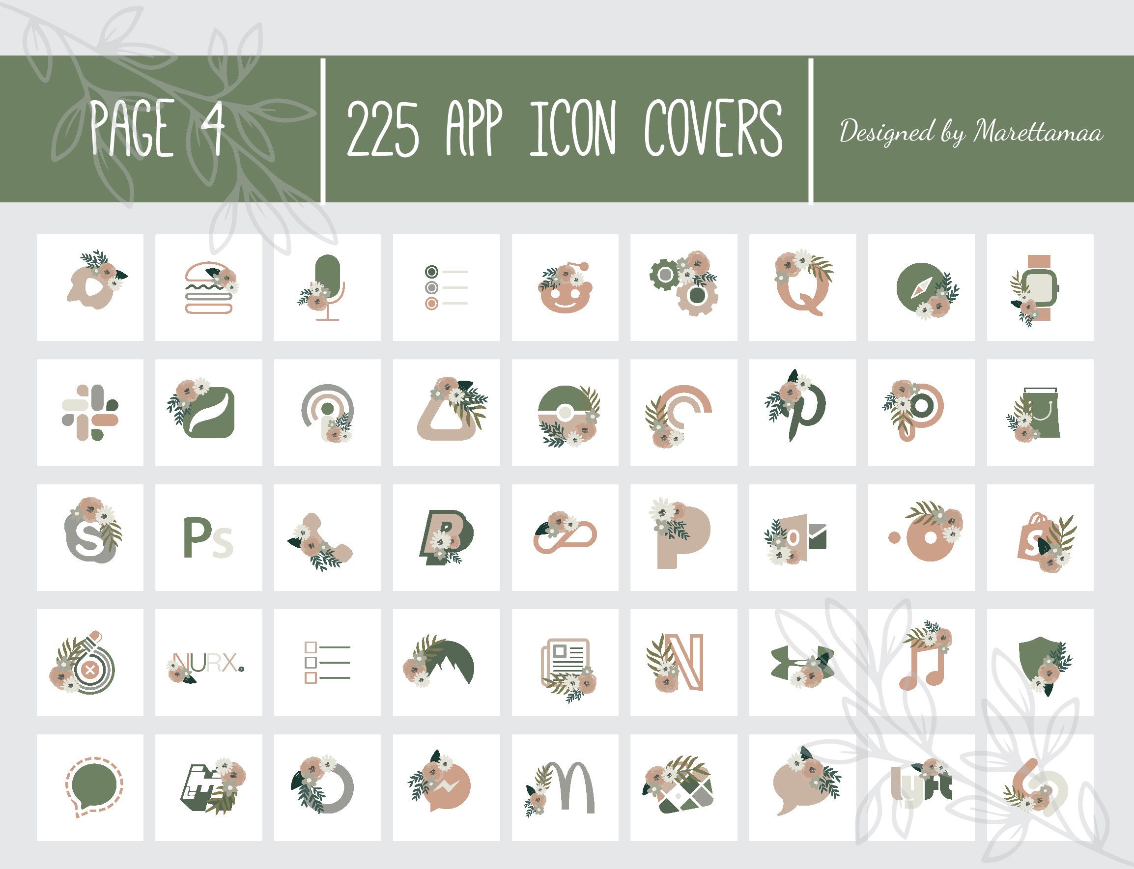 250 App Icon Cover Floral Design Aesthetic Homescreen - Etsy Singapore