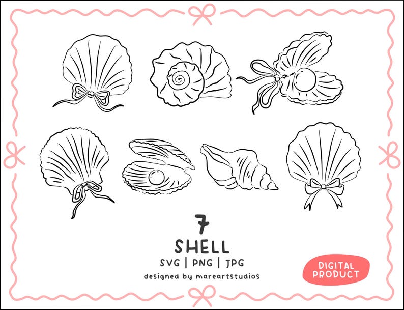 Shell SVG Clipart | Cute Bow Seashells Line Art | Ocean Shell ...