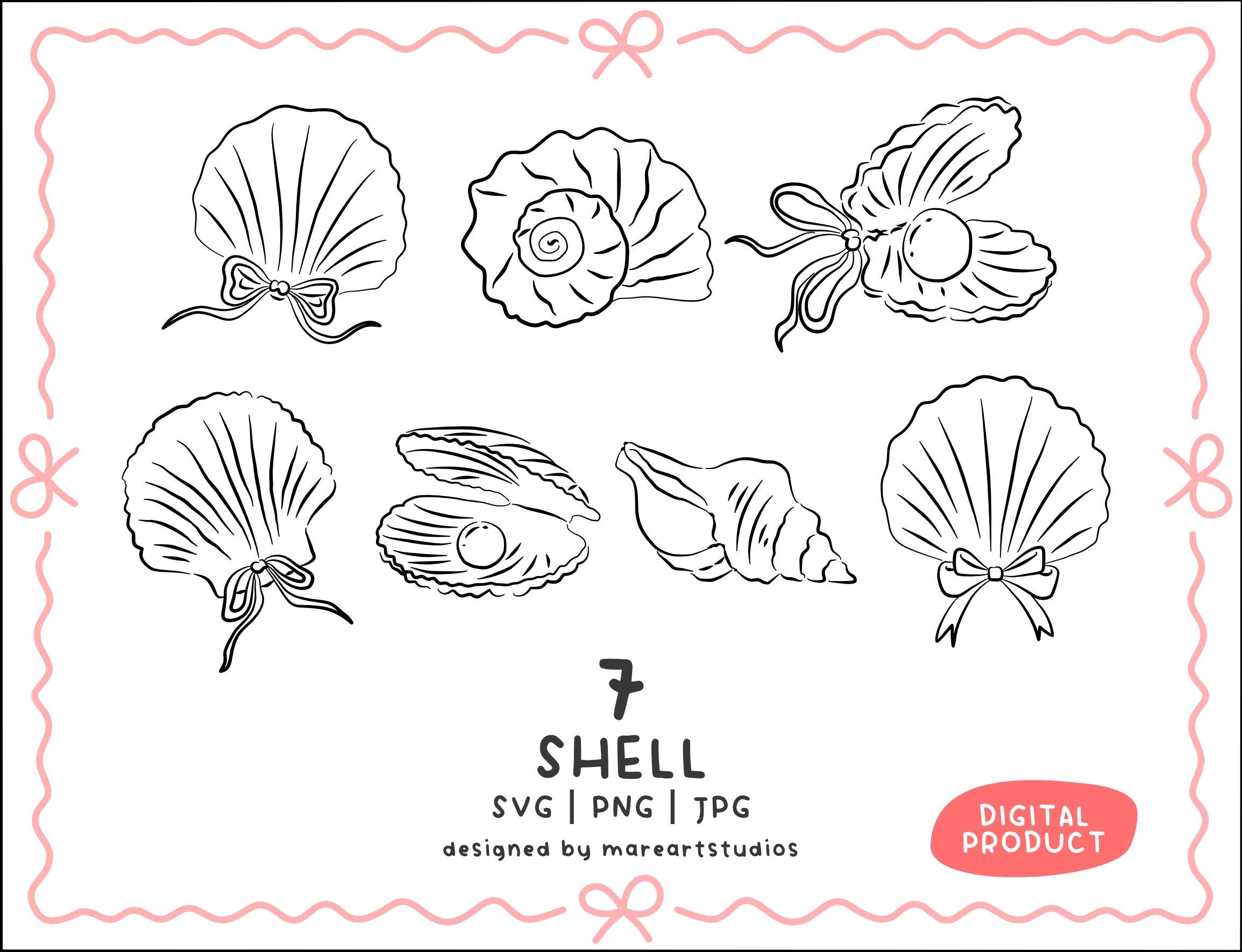 Shell SVG Clipart | Cute Bow Seashells Line Art | Ocean Shell ...