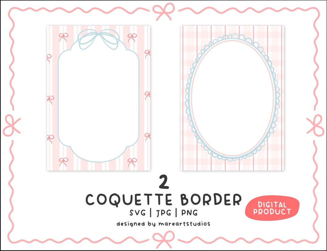 Coquette Border SVG PNG JPG | Pastel Pink Frame Clipart | Cute Bow and ...
