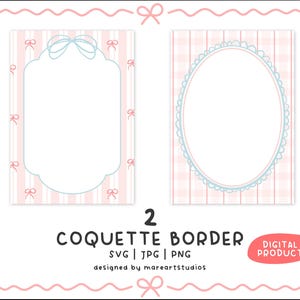 Coquette Border SVG PNG JPG | Pastel Pink Frame Clipart | Cute Bow and ...
