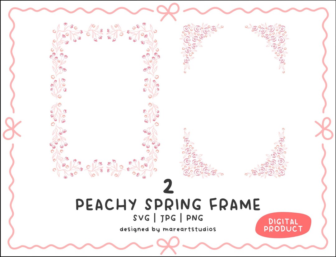 Peachy Spring Floral Frame SVG PNG JPG | Flower Border & Corner Clipart ...