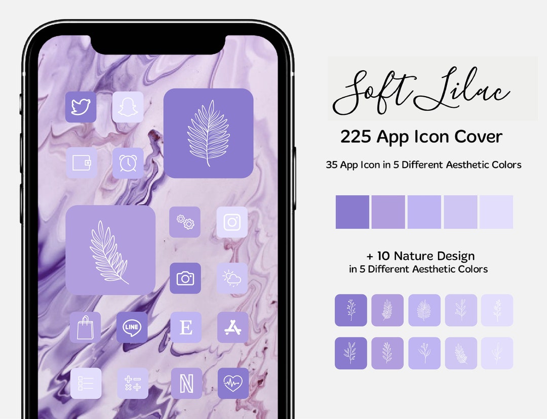 225 App Icon Cover Soft Lilac Theme Pack for Iphone, iPad and Android ...