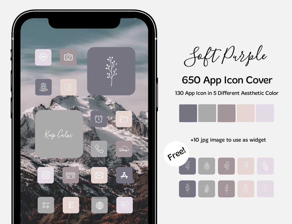 650 App Icon Cover Soft Purple Theme Pack for Iphone - Etsy