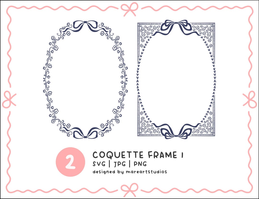 Coquette Frame Clipart – Hand Drawn Floral Invitation Borders (SVG, PNG ...
