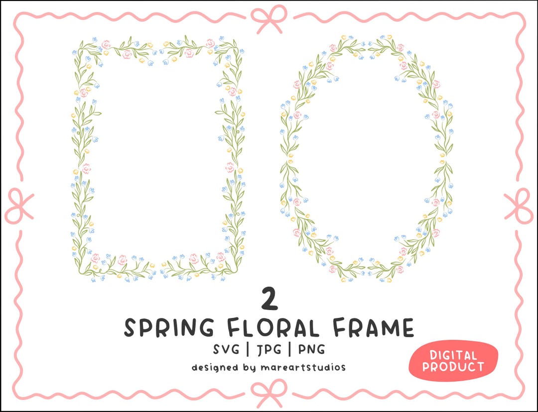 Pastel Floral Frame Clipart | Hand Drawn Wreath, Border (digital ...