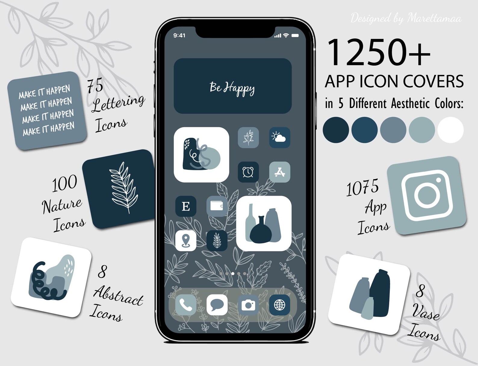 Más de 1250 portadas de iconos de aplicaciones / Azul neutro / - Etsy ...