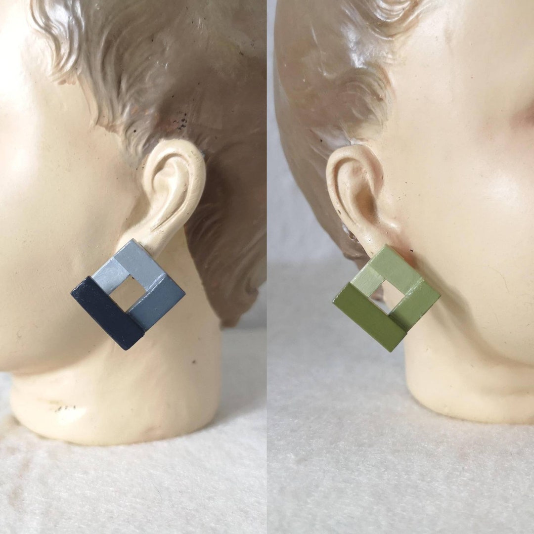 Aretes asimétricos-degradado color Cube Joyería de arcilla - Etsy España