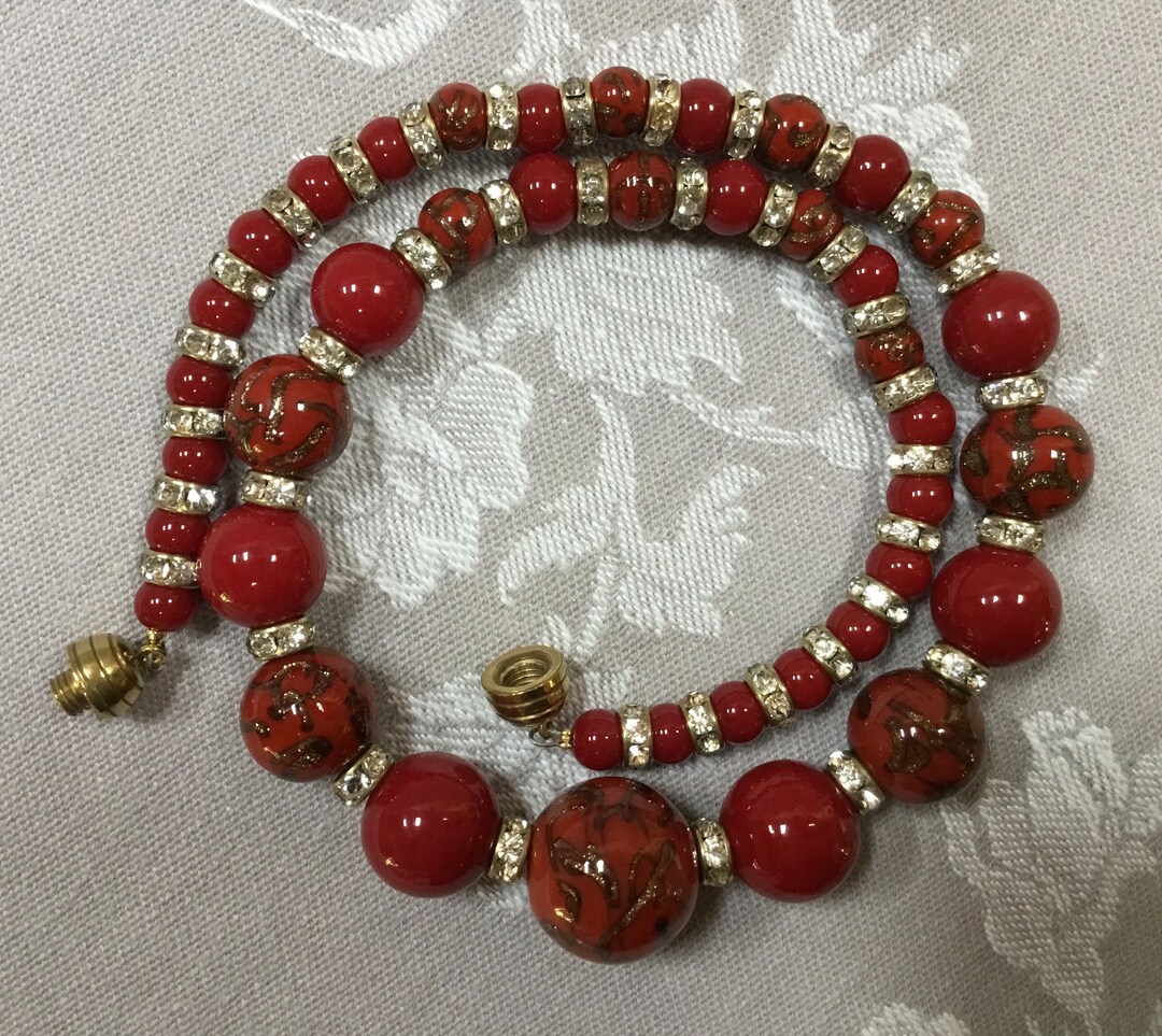 Vintage Louis Rousselet Burgundy-red Graduated Glass and Diamanté ...