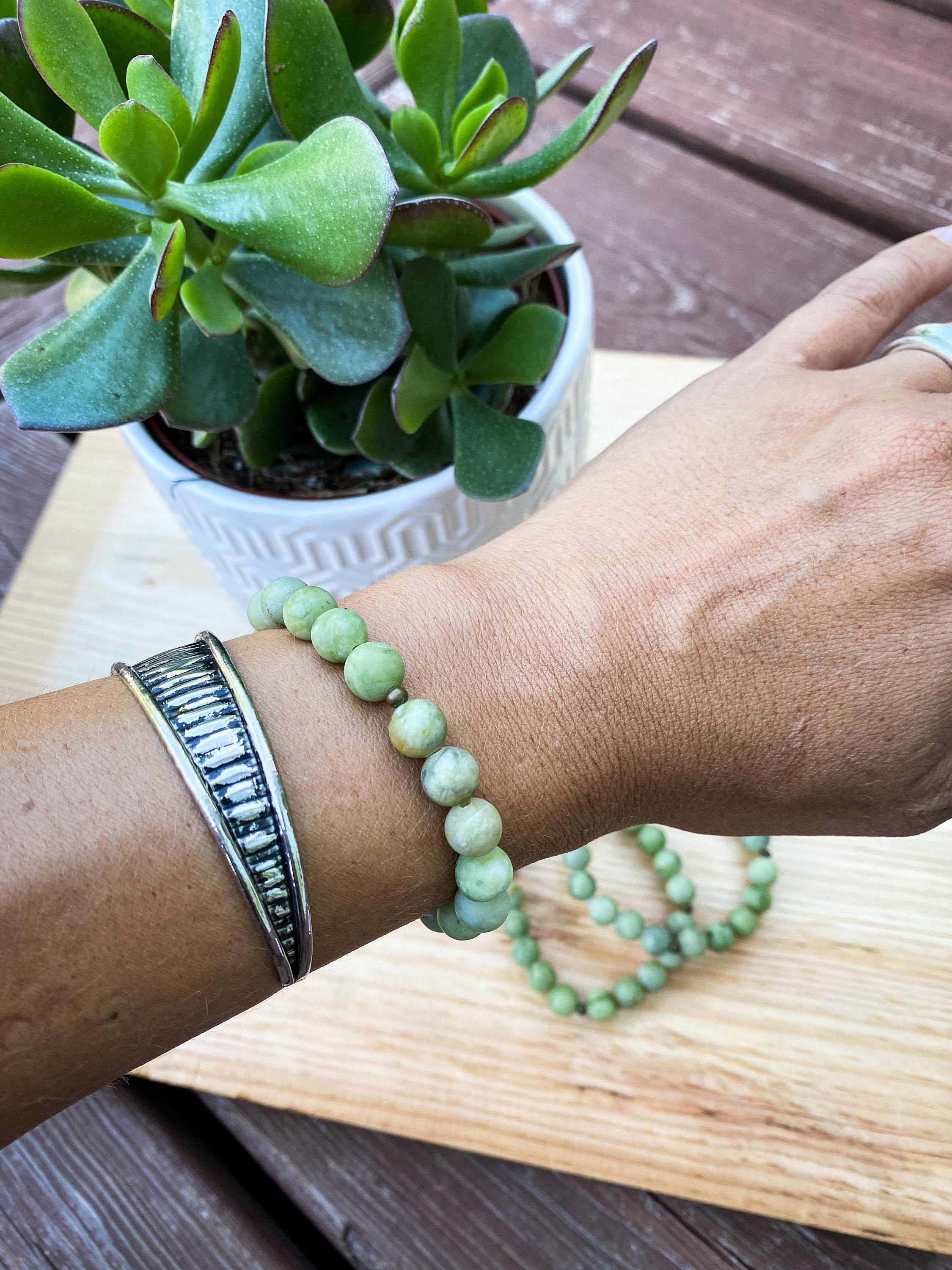 Green Howlite Natural Gemstone Bracelet | Etsy