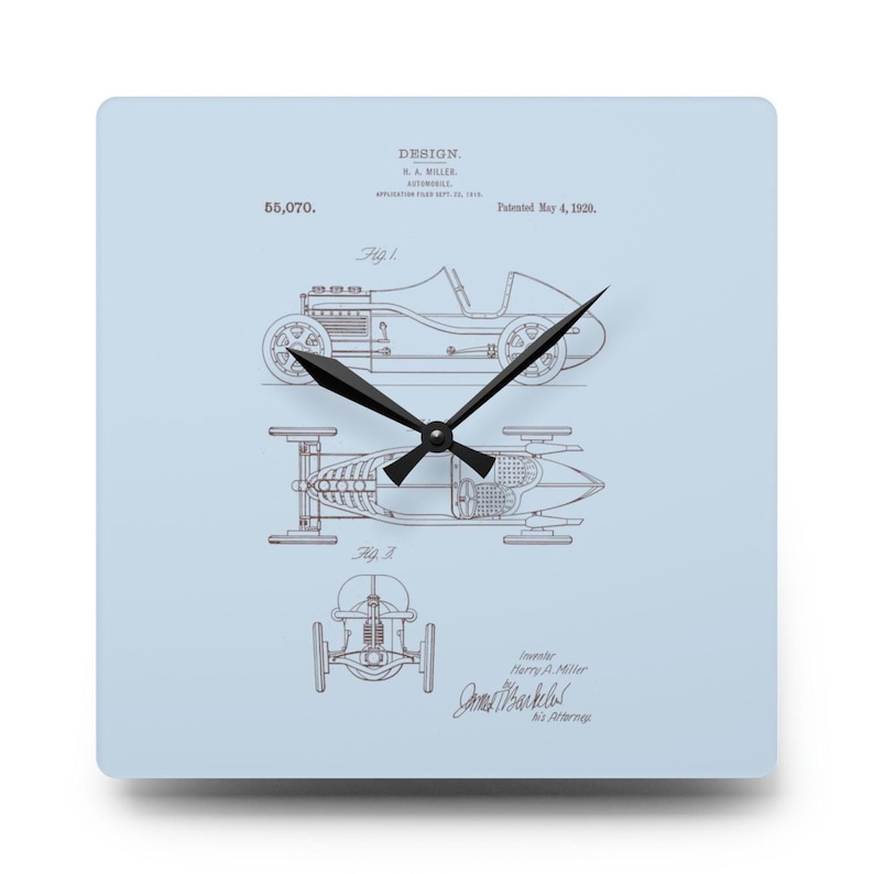 Speedster 1920 Car Wall Clock – Powder Blue, Patent Art Design, Garage ...