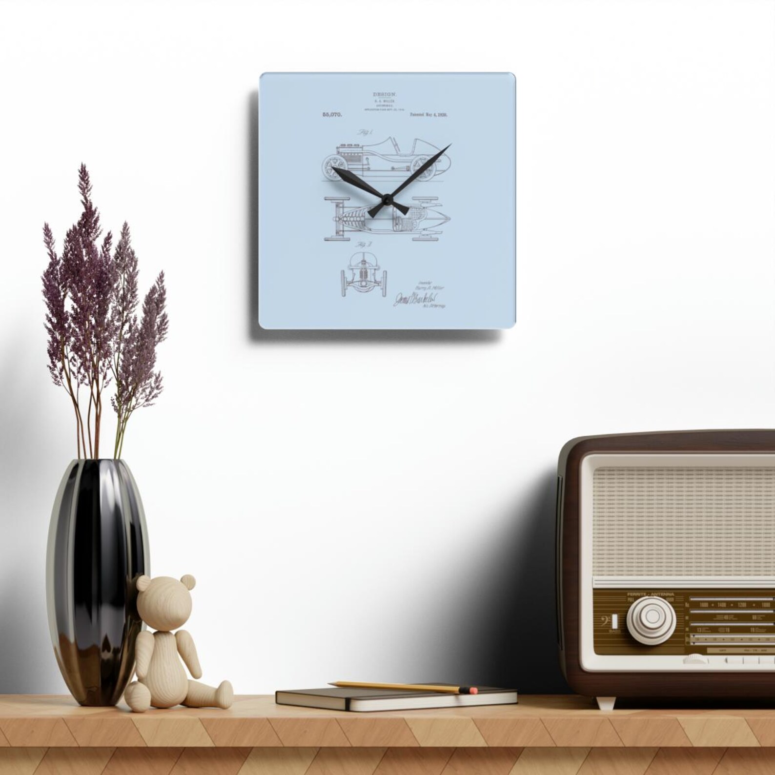 Speedster 1920 Car Wall Clock – Powder Blue, Patent Art Design, Garage ...