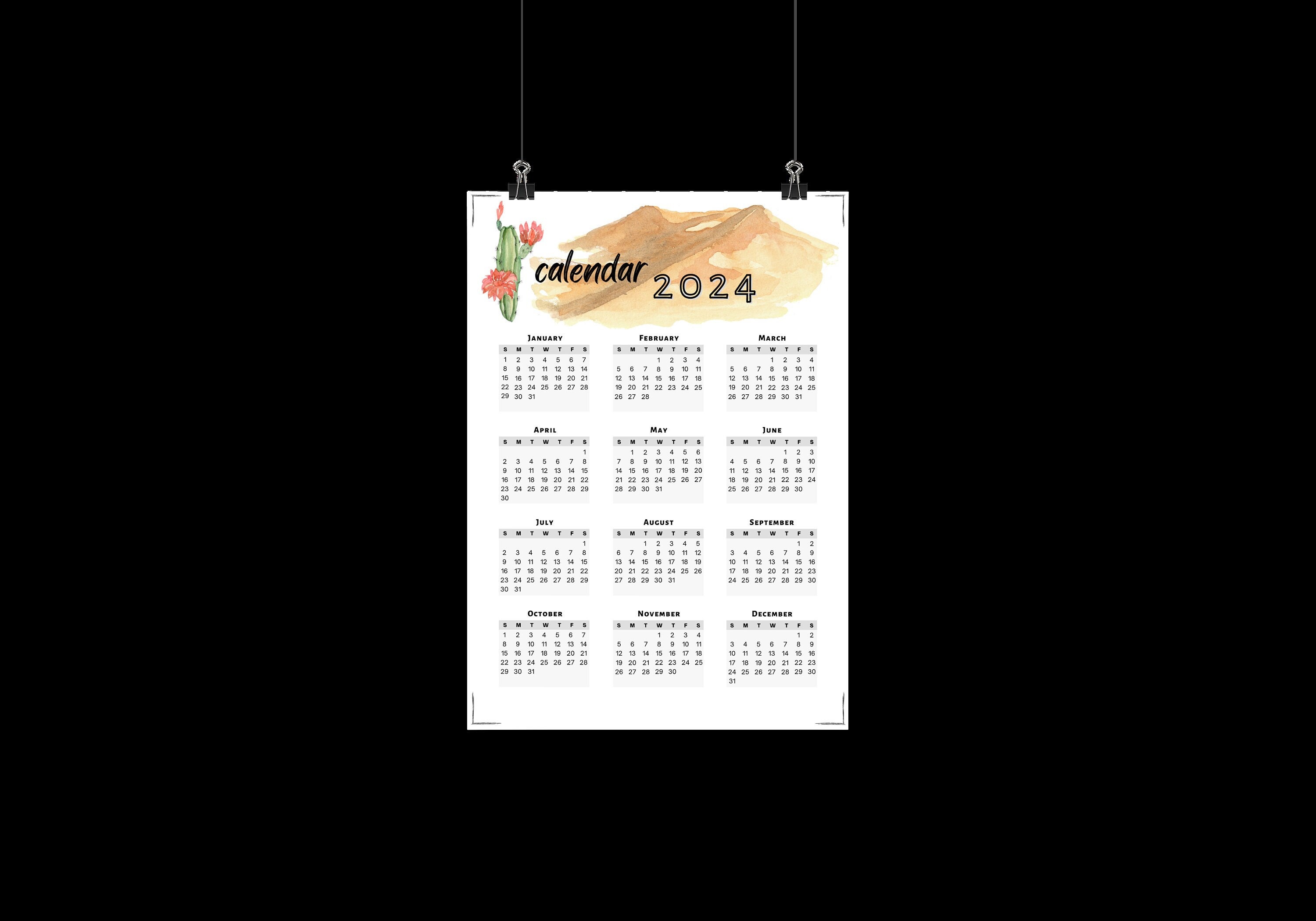 A4 Printable 2024 Calendar, Instant Download, Minimalistic ...