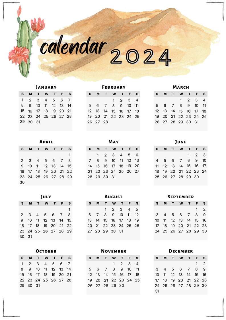 A4 Printable 2024 Calendar, Instant Download, Minimalistic ...