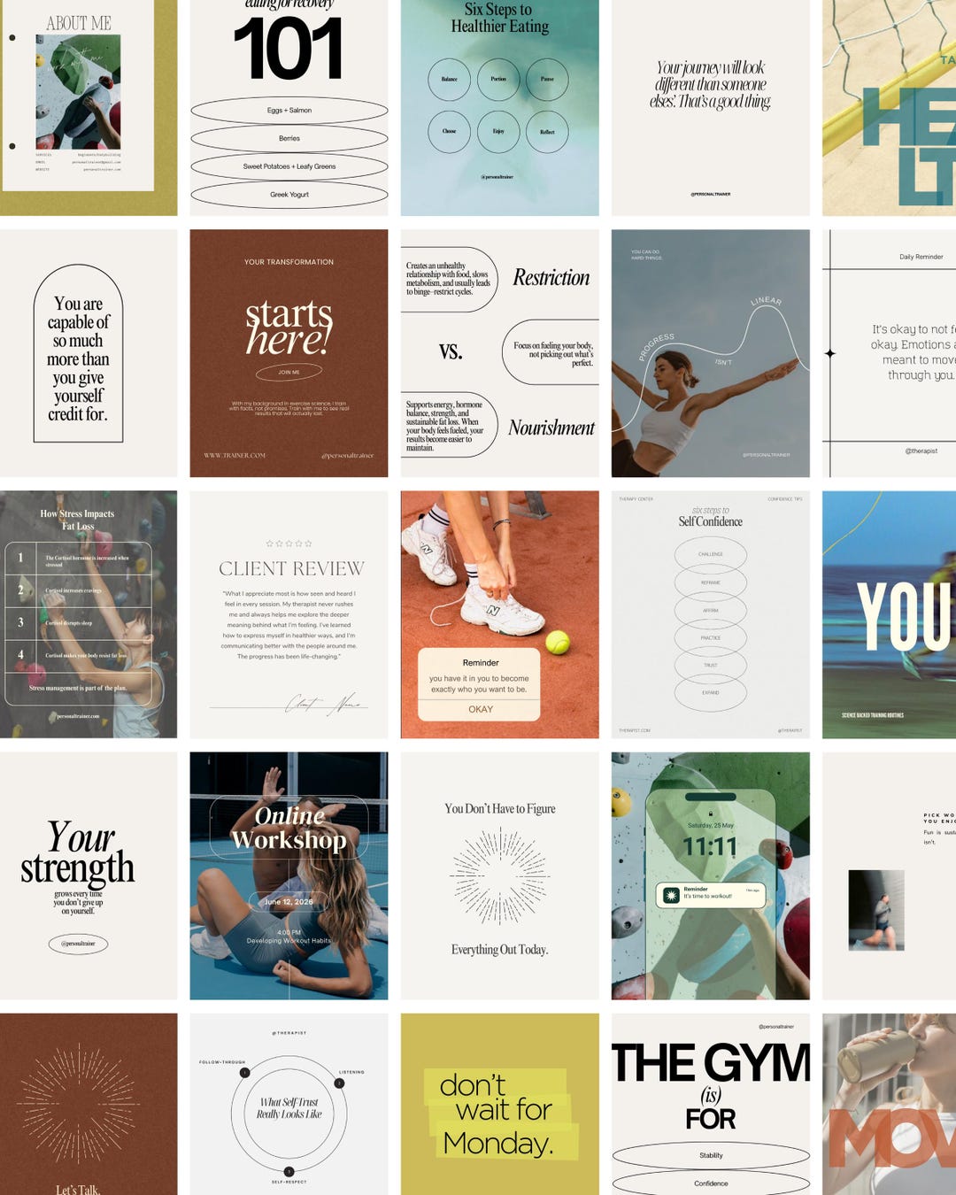 100 Health and Wellness Minimal Instagram Templates: Personal Trainer ...