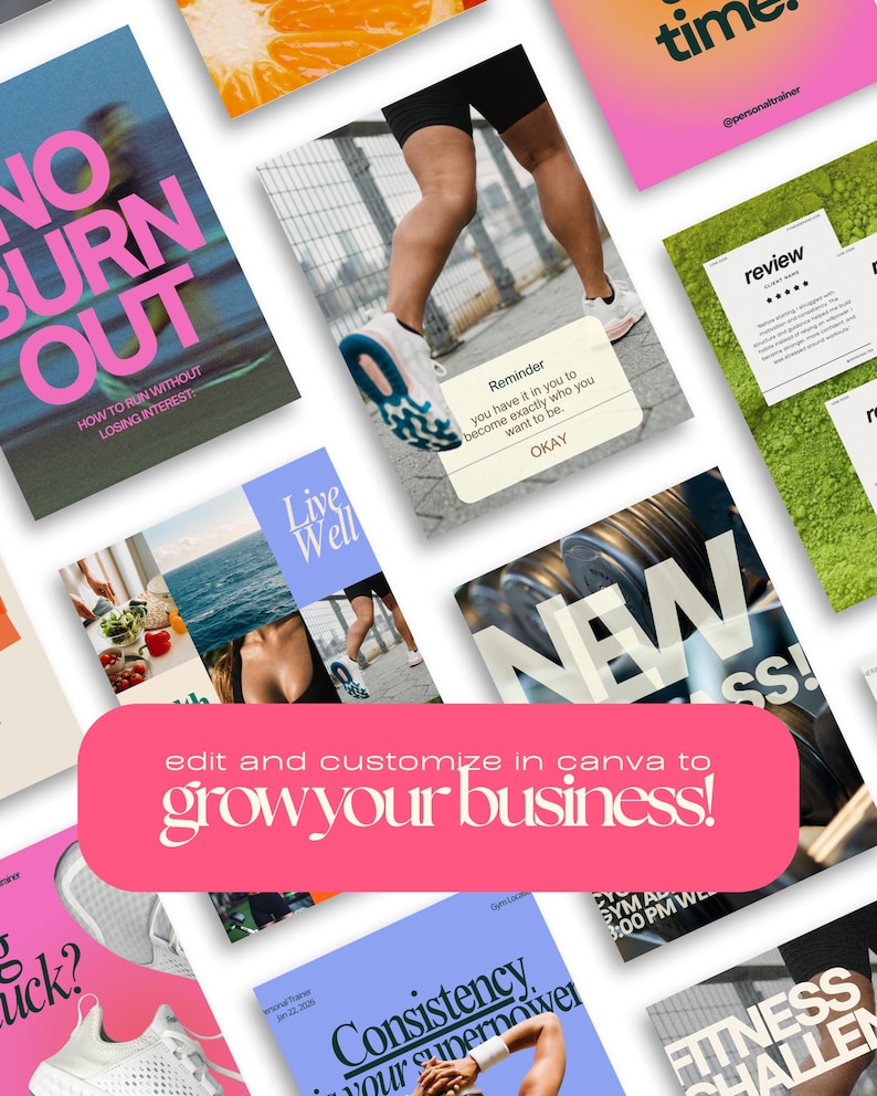 130 Colorful Personal Trainer Instagram Canva Templates: Fitness Health ...