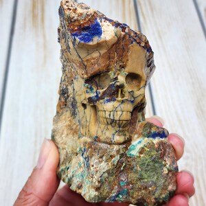 3.7 Azurite Skull 15 Oz, Natural Untreated Azurite and Malachite, Super ...