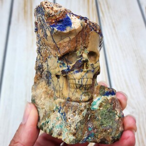 3.7 Azurite Skull 15 Oz, Natural Untreated Azurite and Malachite, Super ...