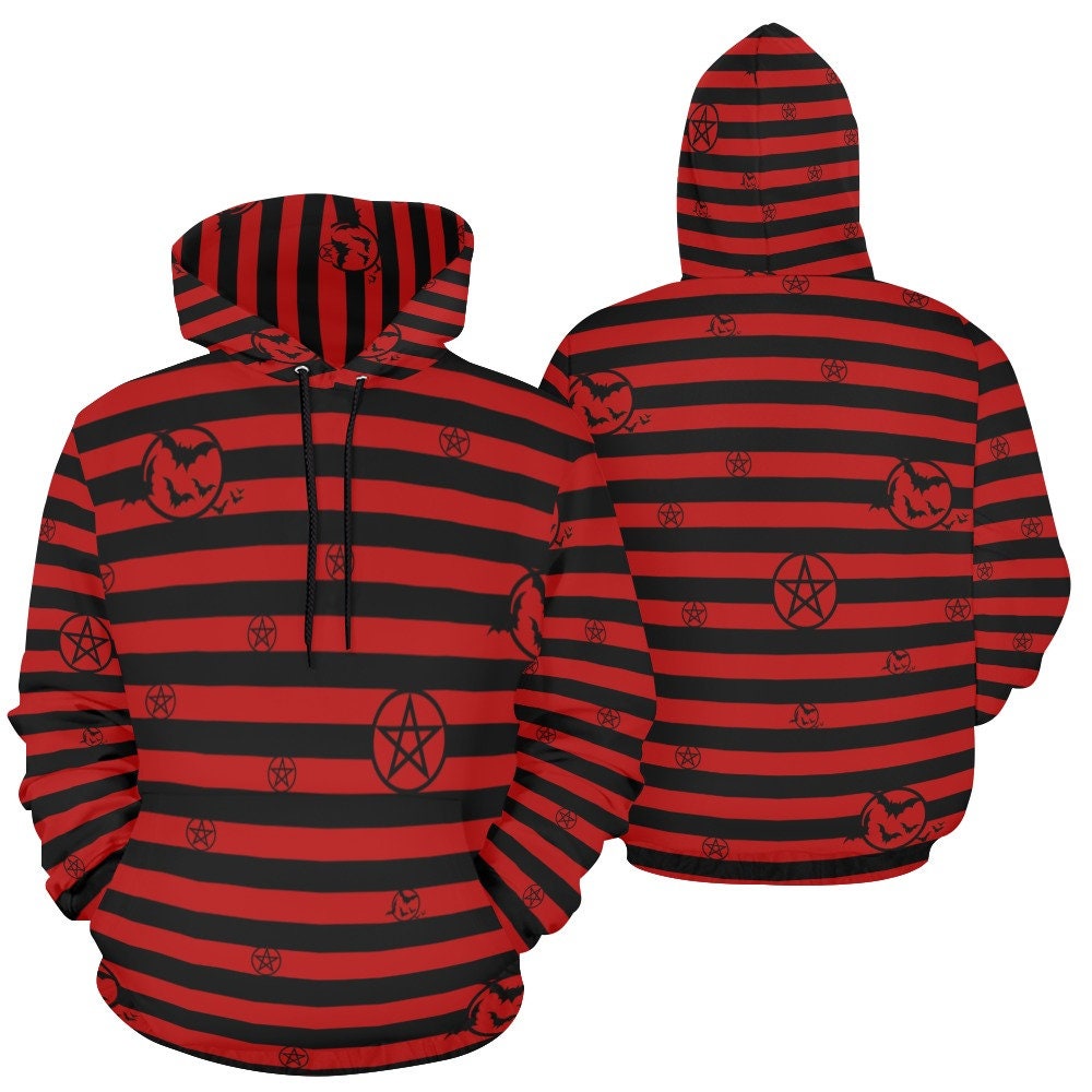 Red Striped Pentacle and Bats Hoodie Unisex - Etsy