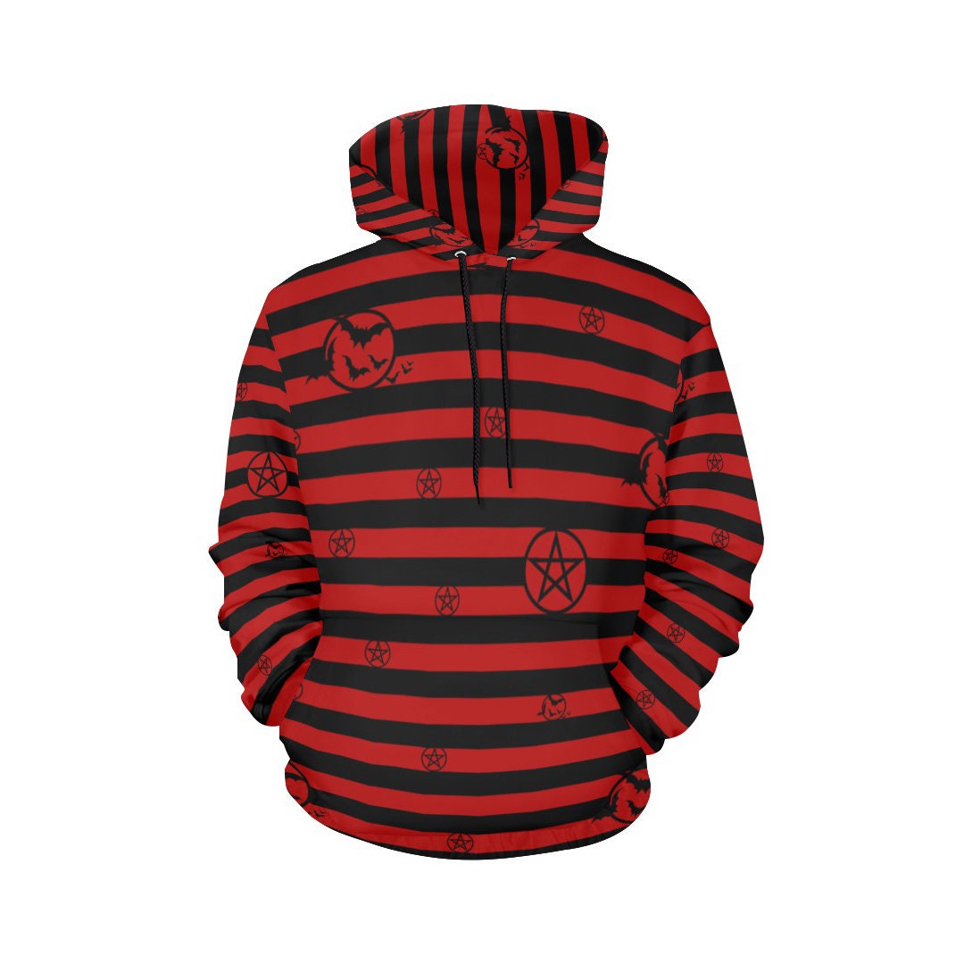 Red Striped Pentacle and Bats Hoodie Unisex - Etsy