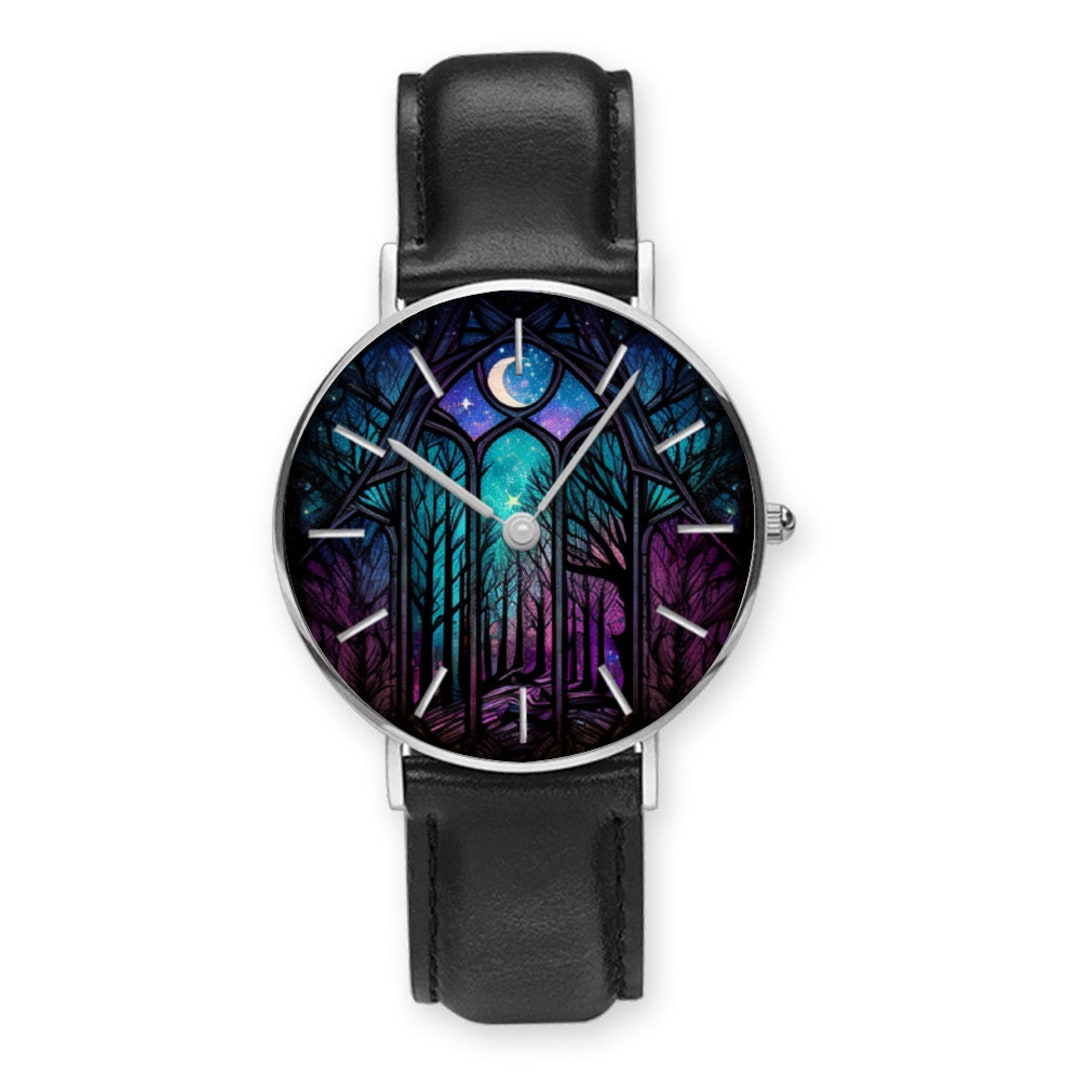 Crescent Moon Dark Forest Womens Leather Quartz Watch - Etsy