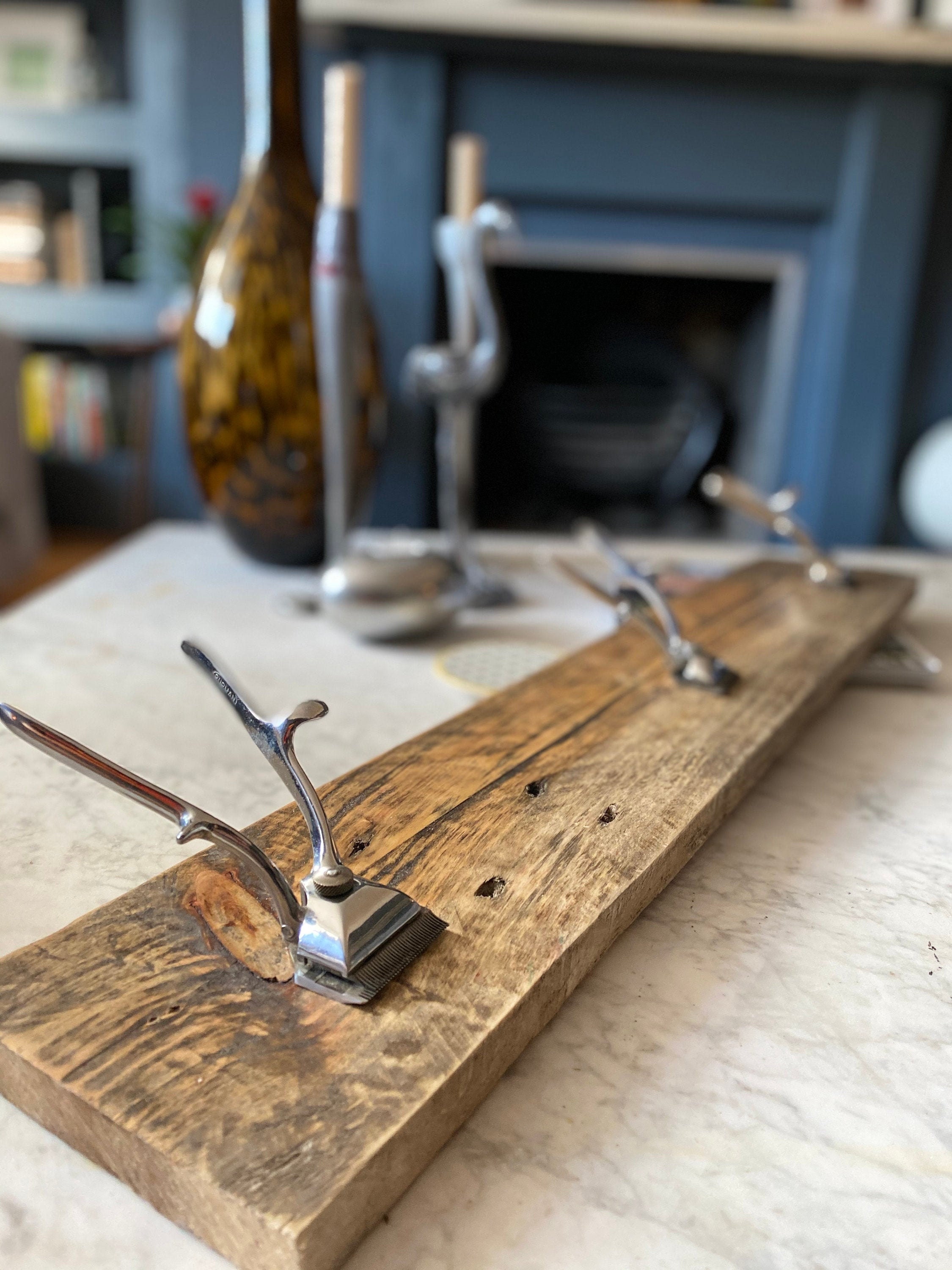 Coat Rack Barbershop Vintage Clippers on Reclaimed Polished Timber ...